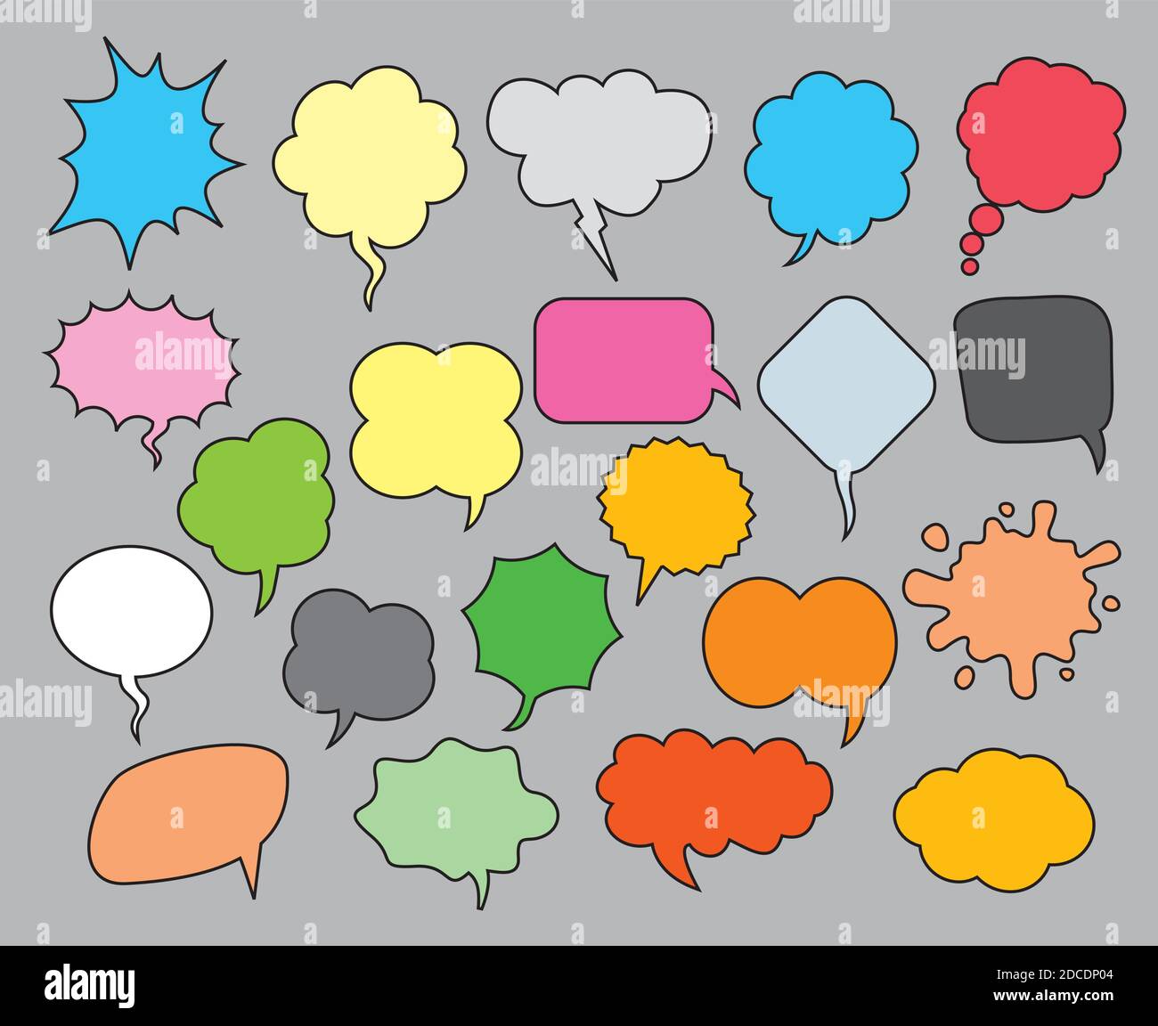 A set of colour comic speech balloons on grey background. Vector ...