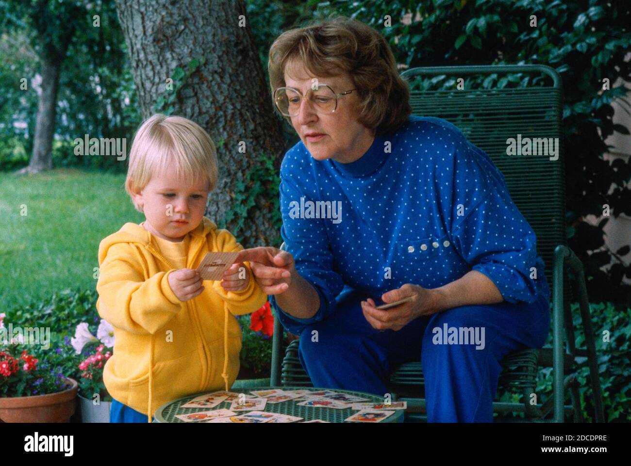 Caring grandmother plays with her two year old granddaughter, USA Stock ...