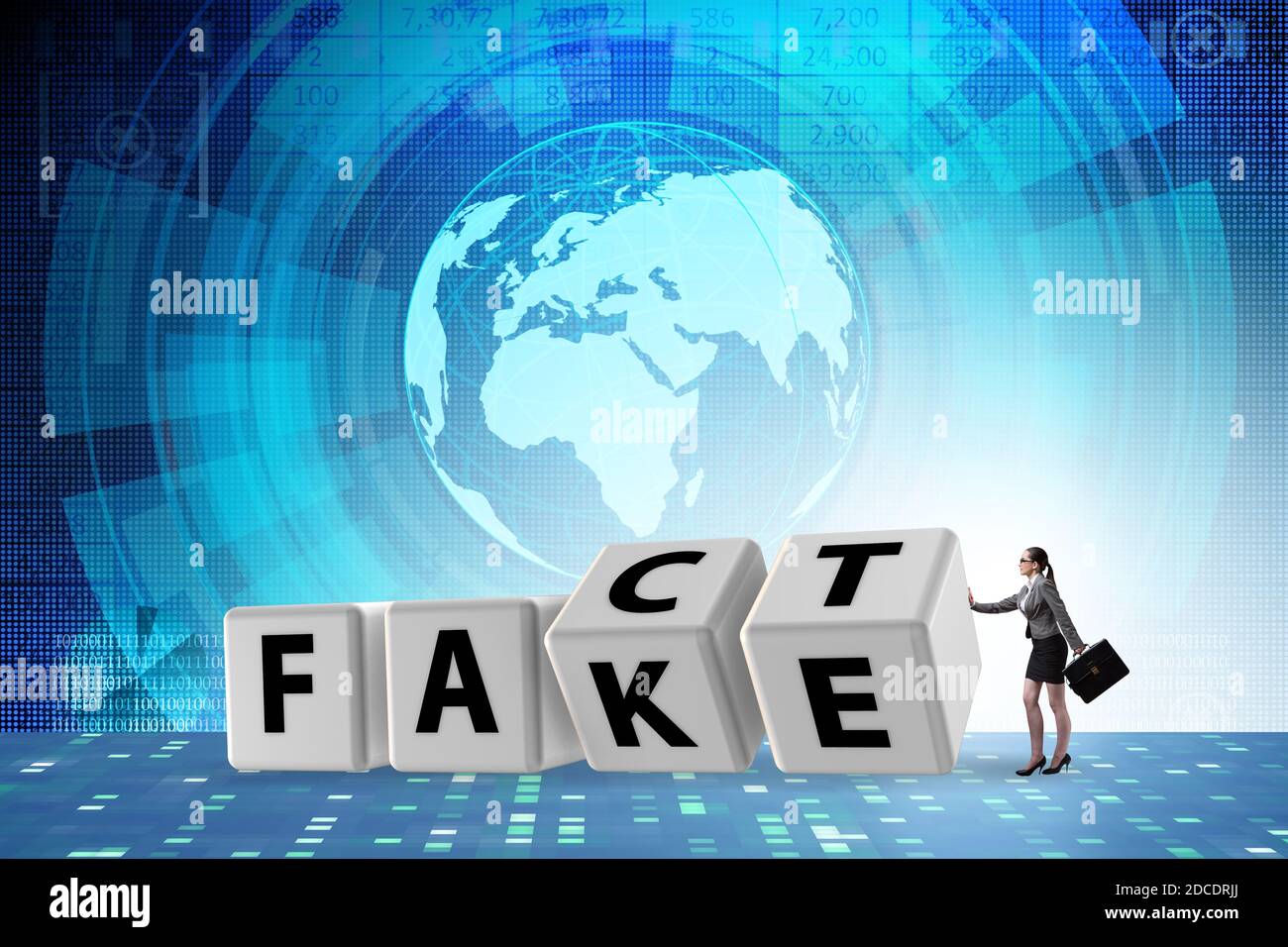 Face or fact concept with turning cubes with letters Stock Photo - Alamy