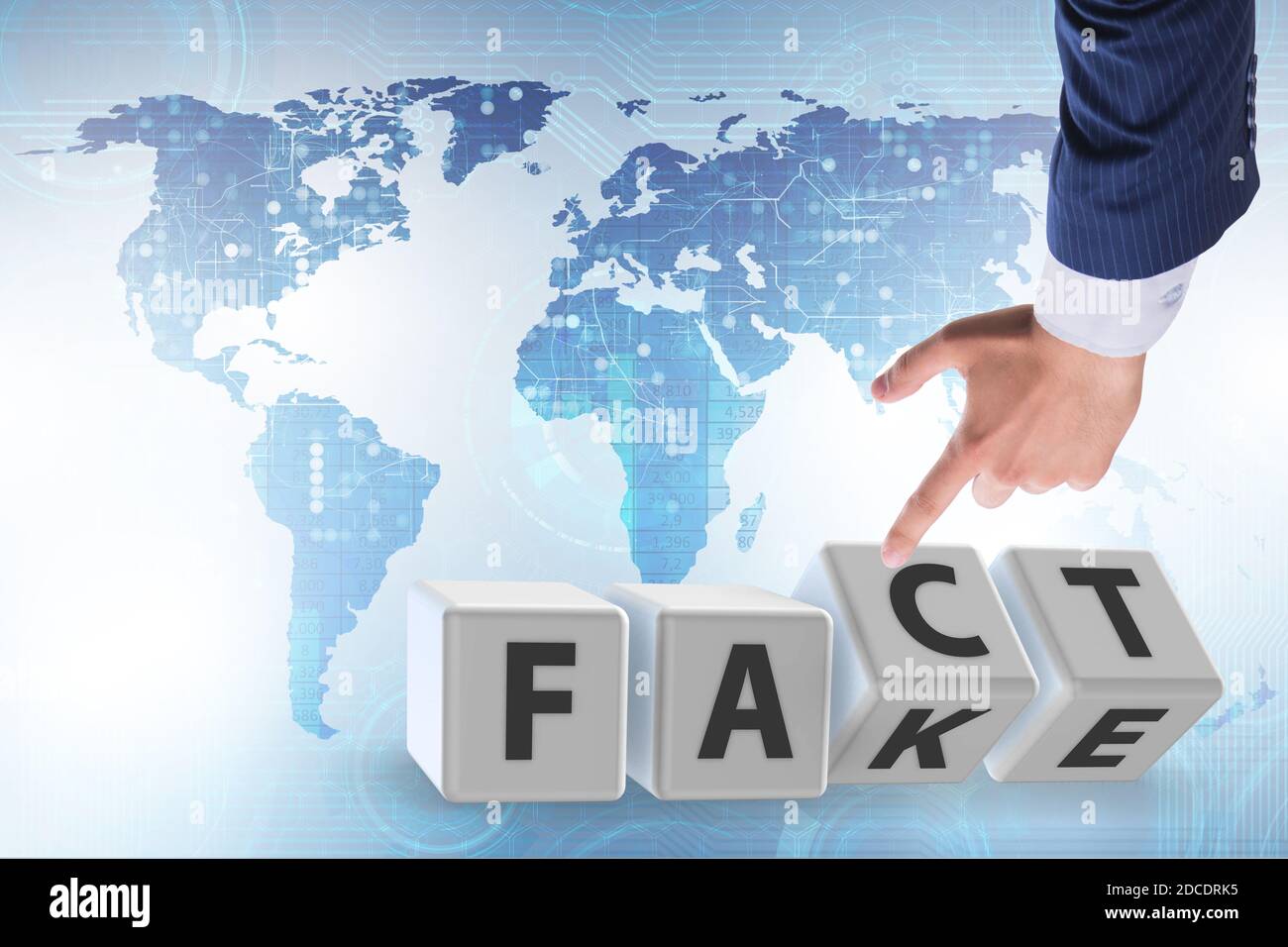 Face or fact concept with turning cubes with letters Stock Photo - Alamy