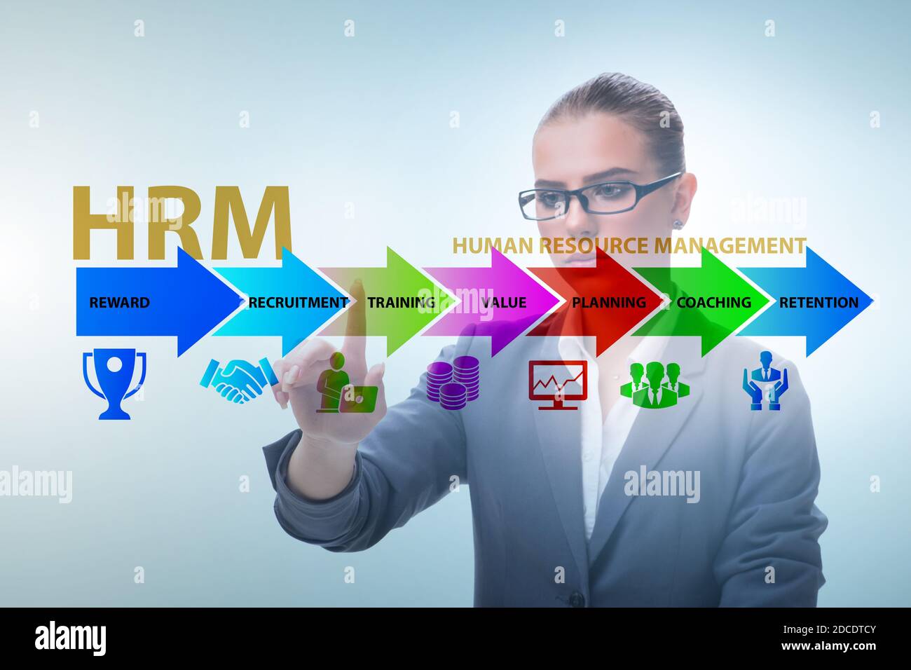 HRM - Human resource management concept with the businesswoman Stock ...