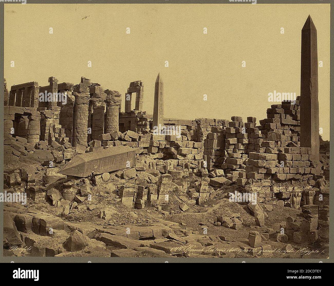 Karnak. Les trois obélisques du grand temple (Égypte) - Bonfils Stock ...