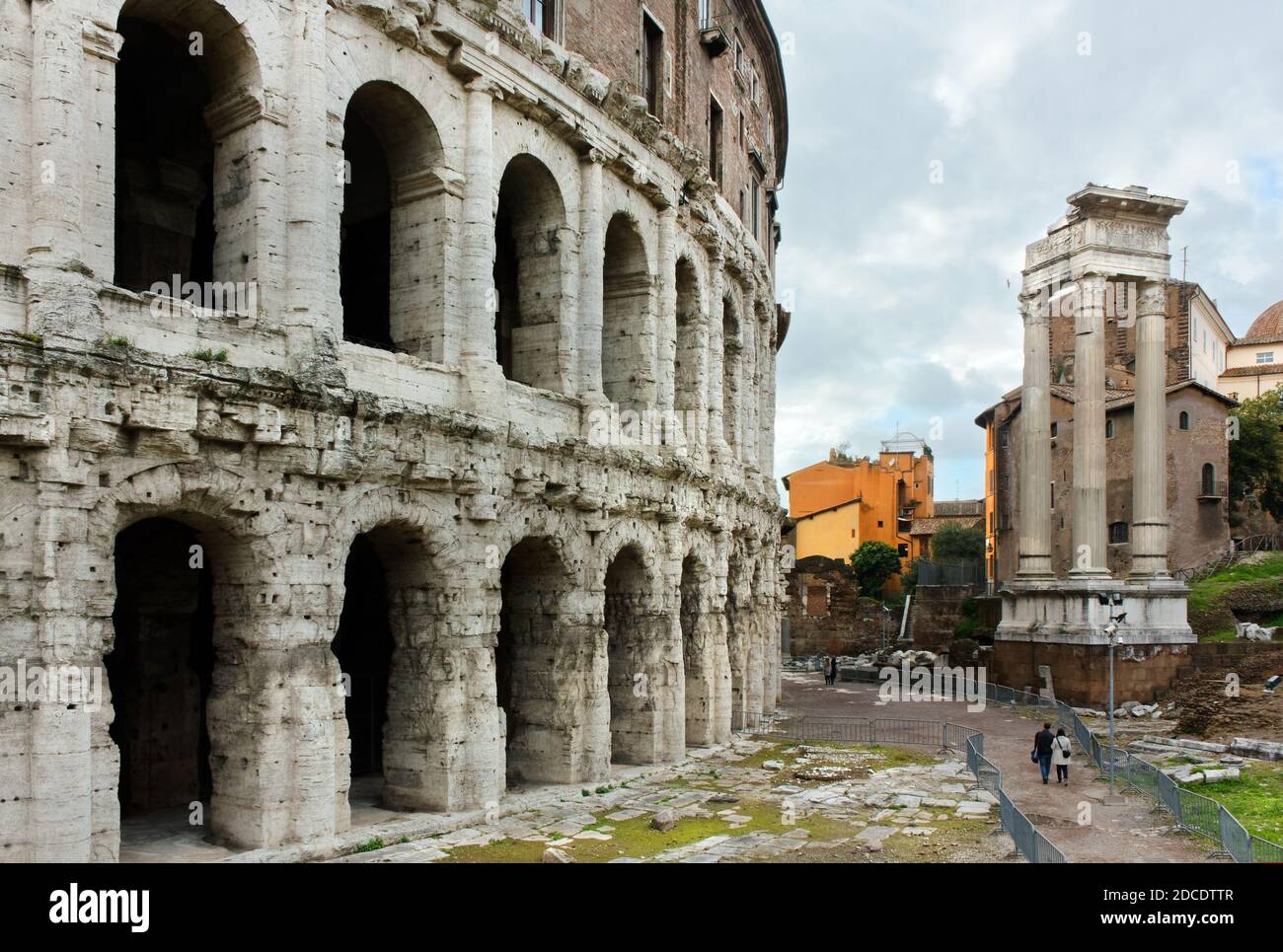Ruins of the ancient Roman theater of Marcellus and the temple of ...