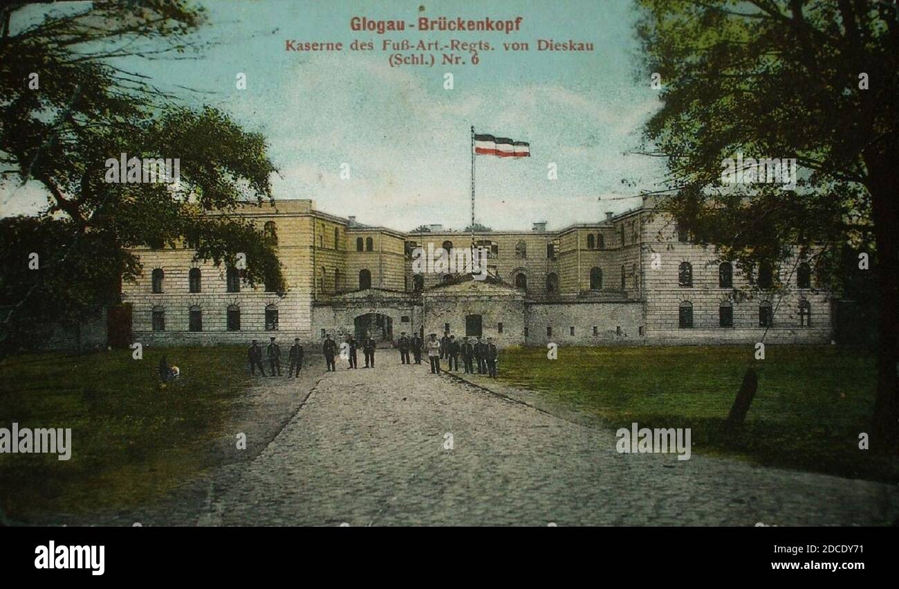 Kaserne des Fußartillerie-Regiments 6 in Glogau, Postkarte von vor 1913 ...