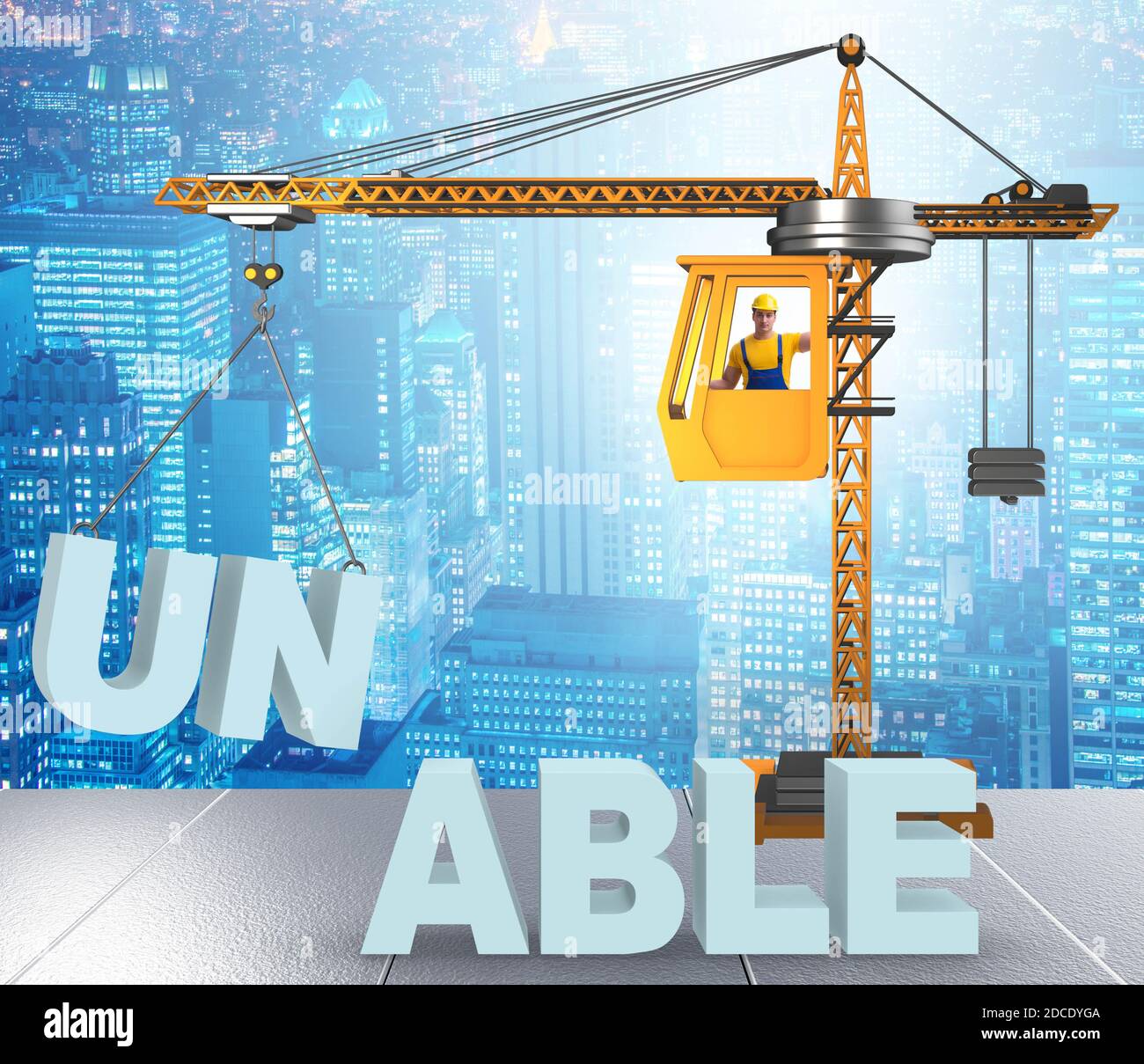 The unable turning into able concept with crane and words Stock Photo ...