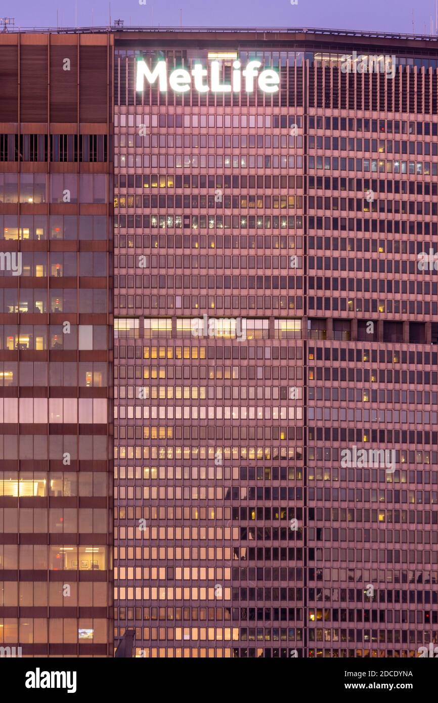 MetLife building is lit in the early evening, New York City, USA Stock ...