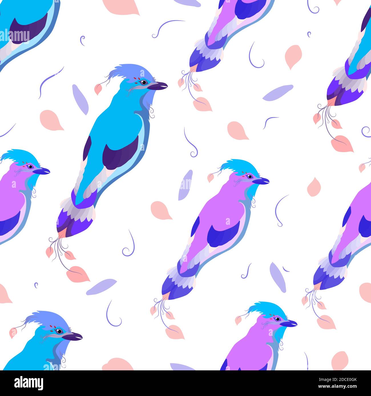 Seamless pattern for a girl. Beautiful colored birds on a white ...