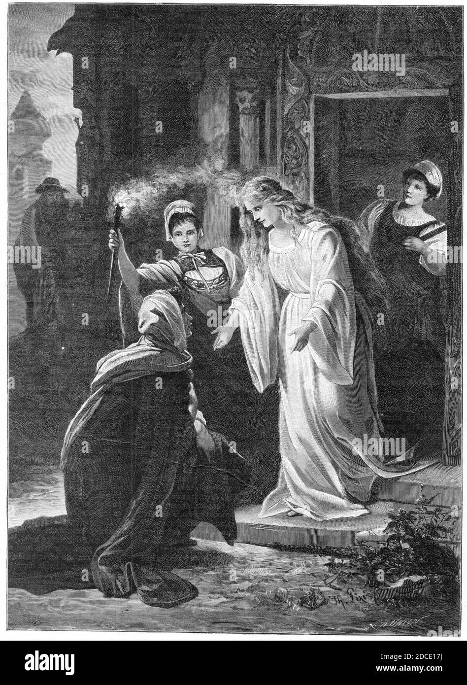 Kath. Illustratie 1894 Lohengrin, Ortrud knees for Elsa, by Th. Pixis ...
