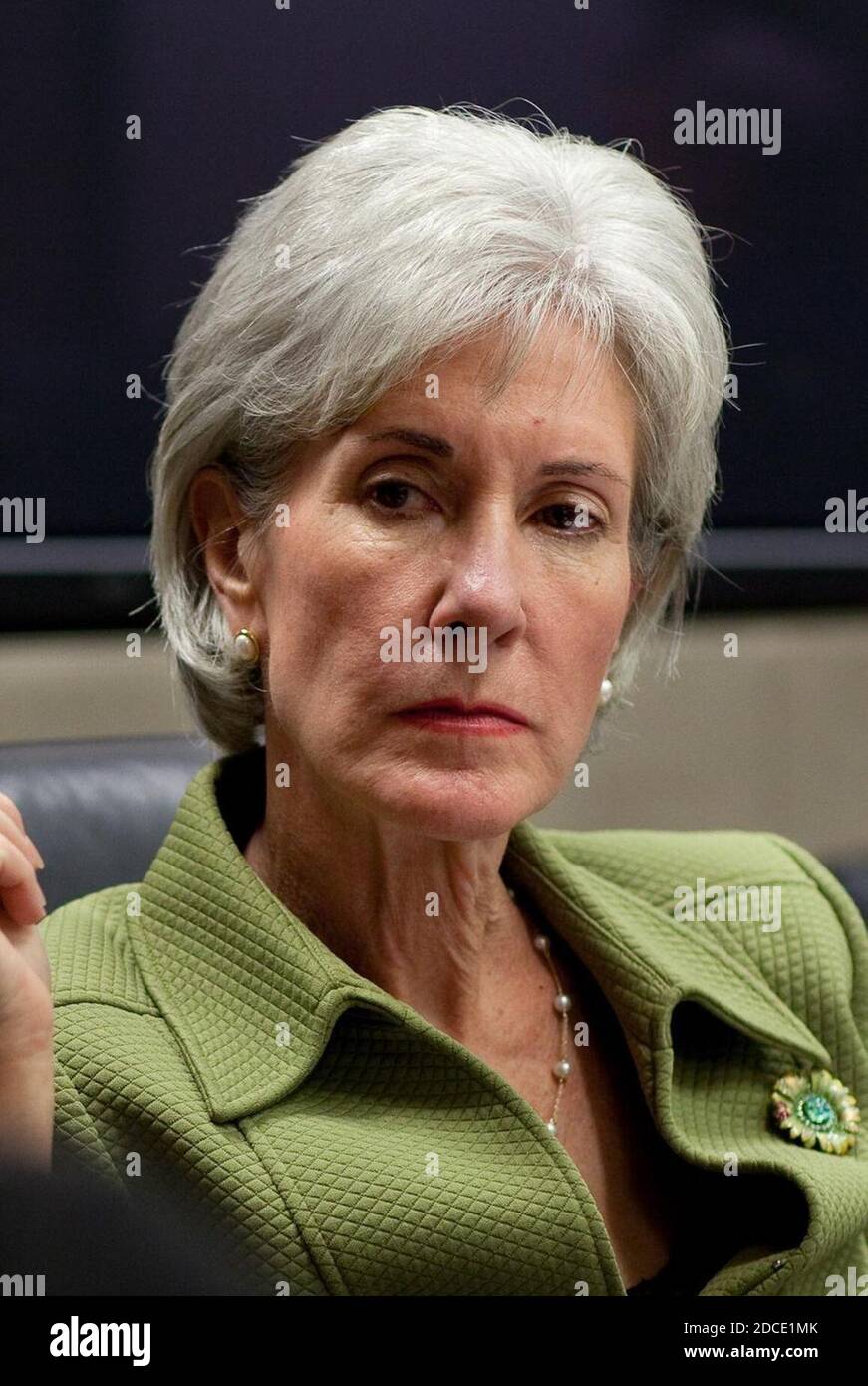 Kathleen Sebelius in HHS meeting 4-28-09 crop Stock Photo - Alamy