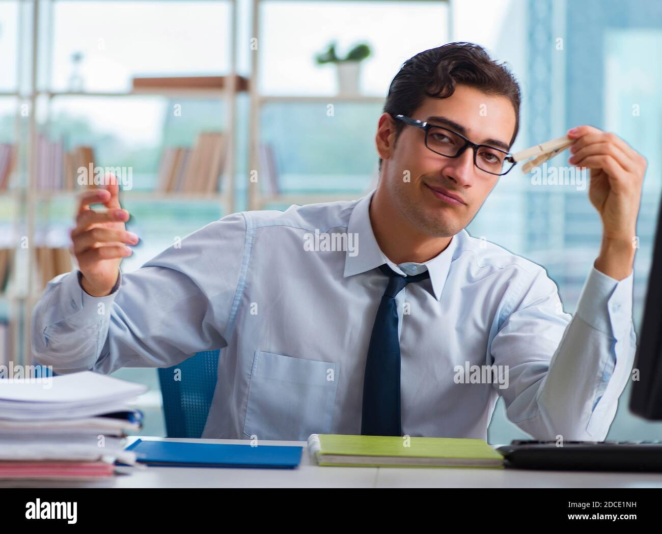 The businessman suffering from excessive armpit sweating Stock Photo ...