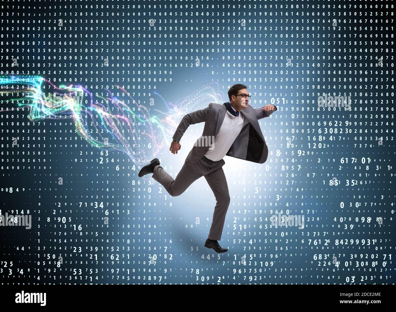 The businessman running towards digital achievements Stock Photo - Alamy