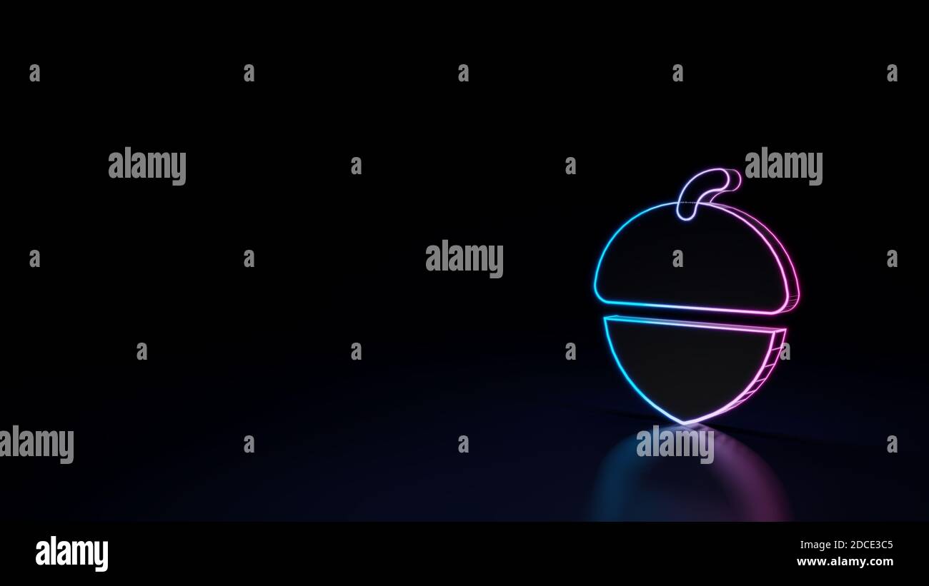 3d render techno neon purple blue glowing outline wireframe symbol of ...