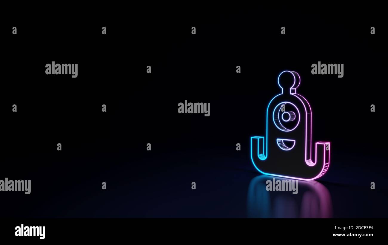 3d render techno neon purple blue glowing outline wireframe symbol of ...