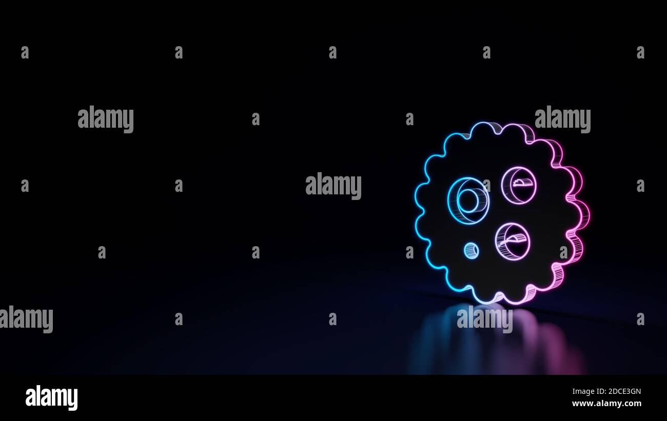 3d render techno neon purple blue glowing outline wireframe symbol of ...