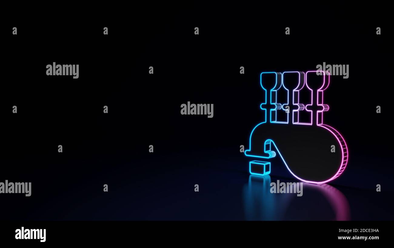 3d render techno neon purple blue glowing outline wireframe symbol of ...