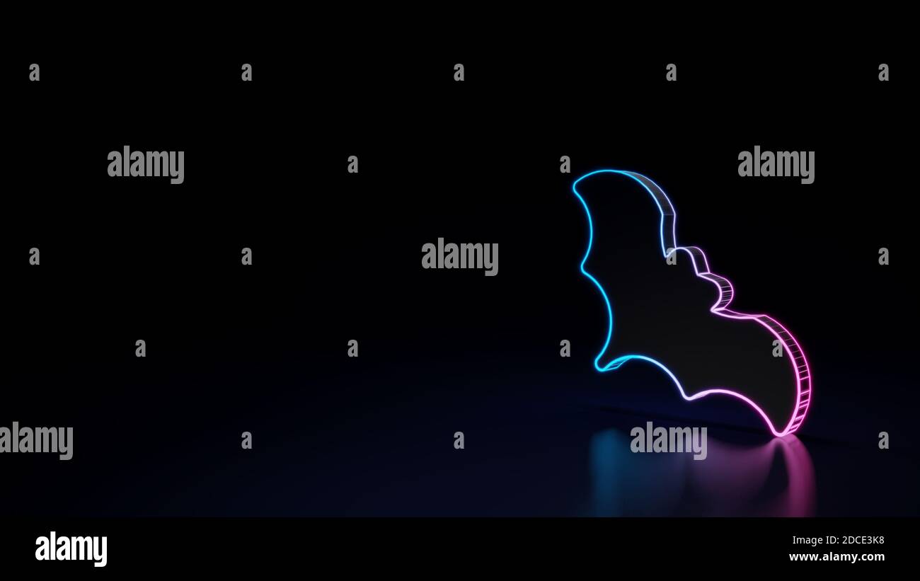 3d render techno neon purple blue glowing outline wireframe symbol of ...