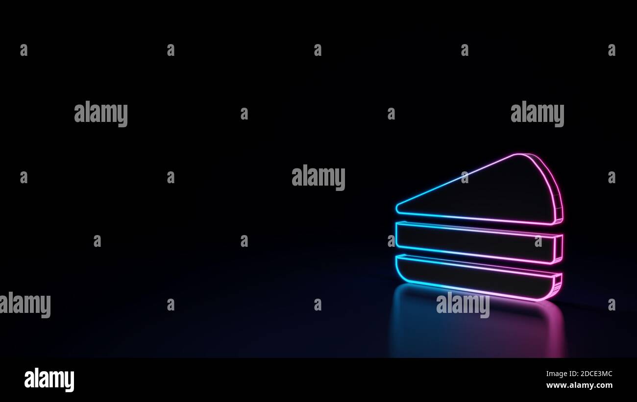 3d render techno neon purple blue glowing outline wireframe symbol of ...