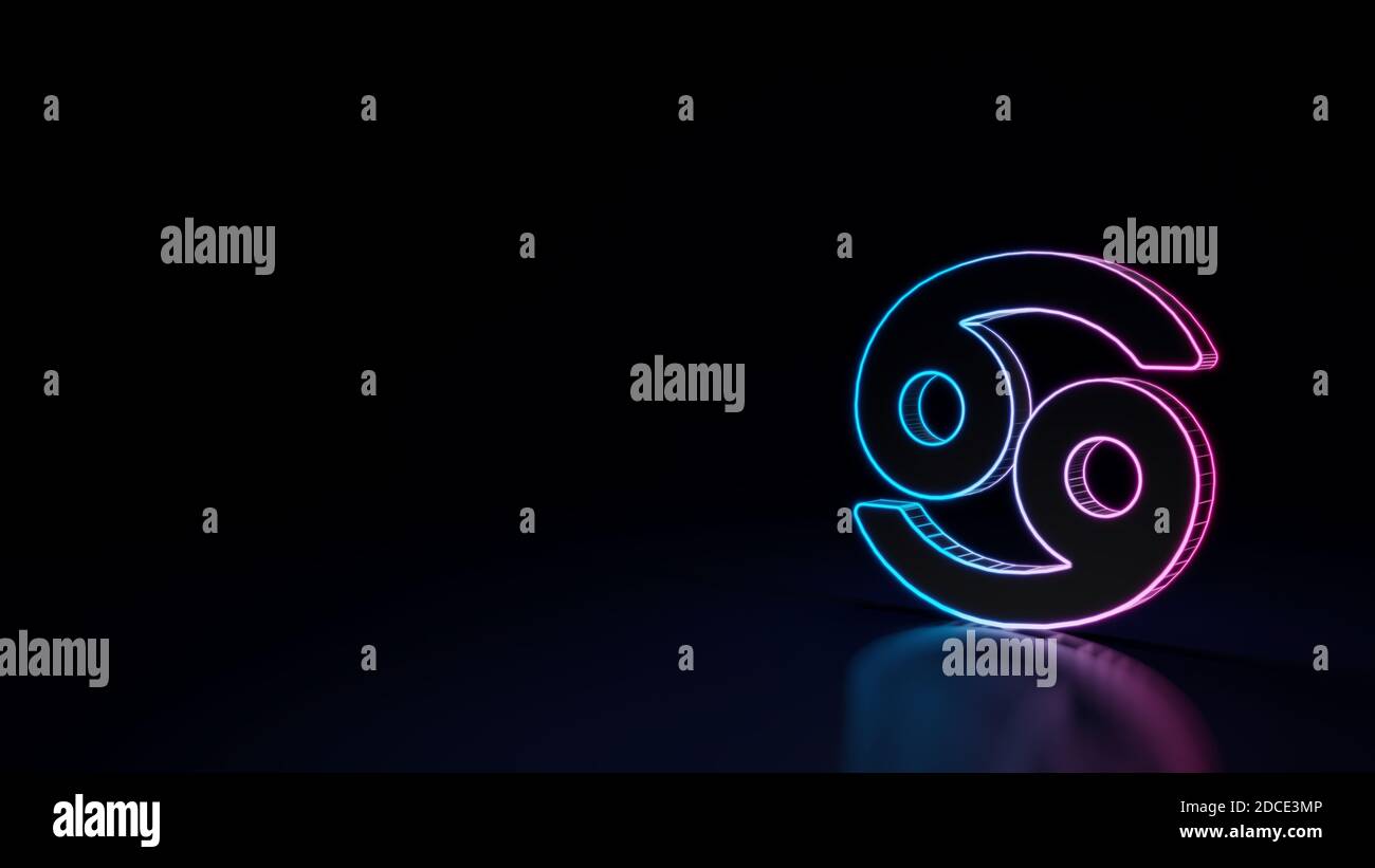 3d render techno neon purple blue glowing outline wireframe symbol of ...