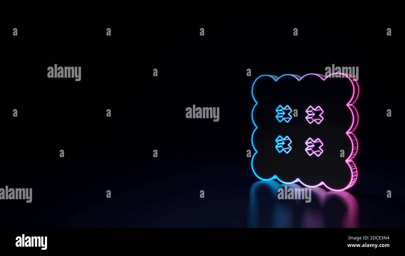 3d render techno neon purple blue glowing outline wireframe symbol of ...