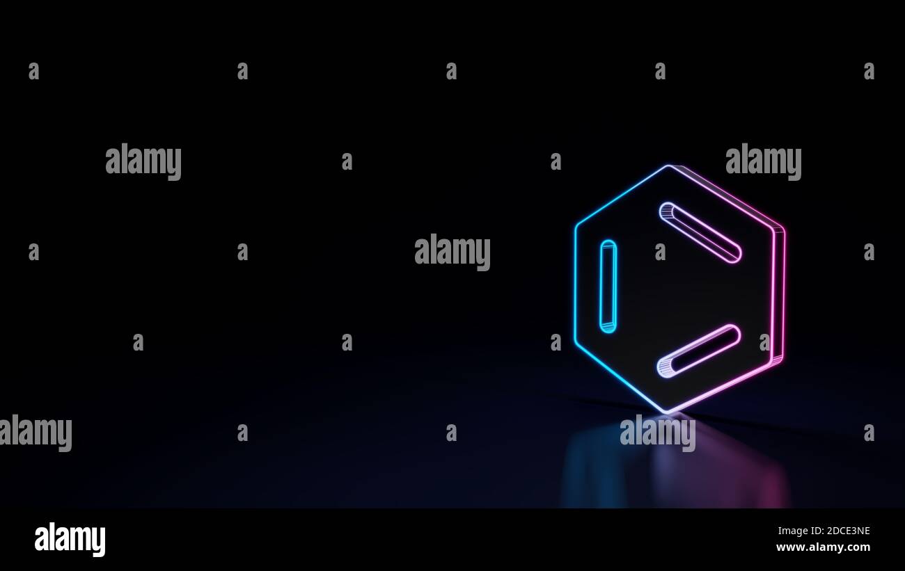 3d render techno neon purple blue glowing outline wireframe symbol of ...