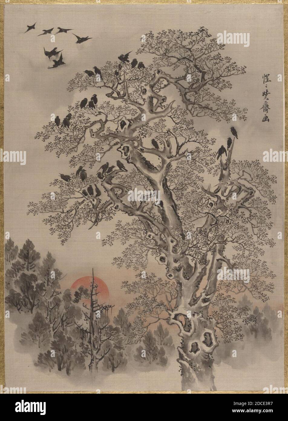 Kawanabe Kyōsai - Flock of Crows at Dawn Stock Photo - Alamy