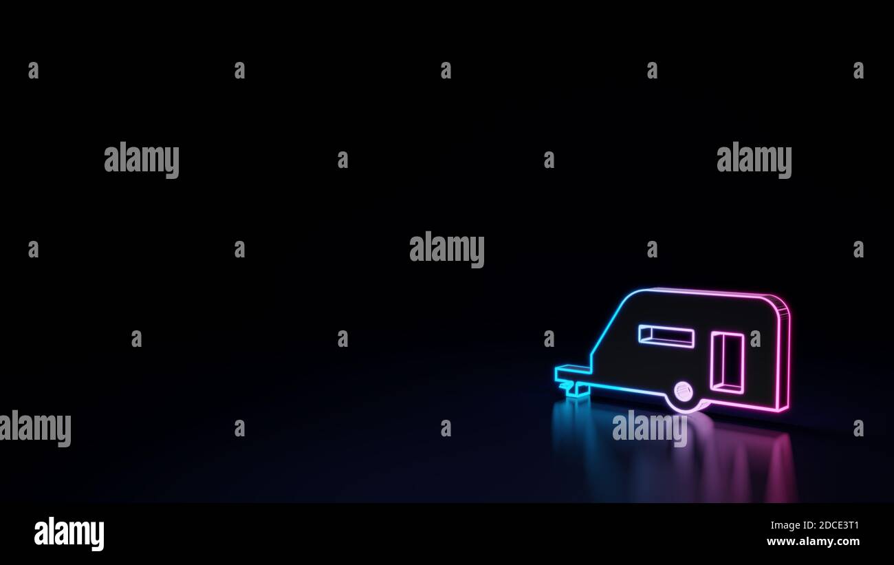 3d render techno neon purple blue glowing outline wireframe symbol of ...