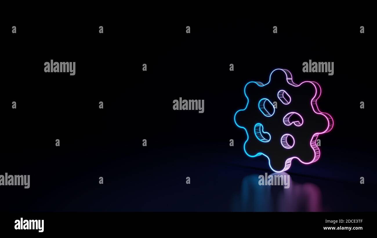 3d render techno neon purple blue glowing outline wireframe symbol of ...