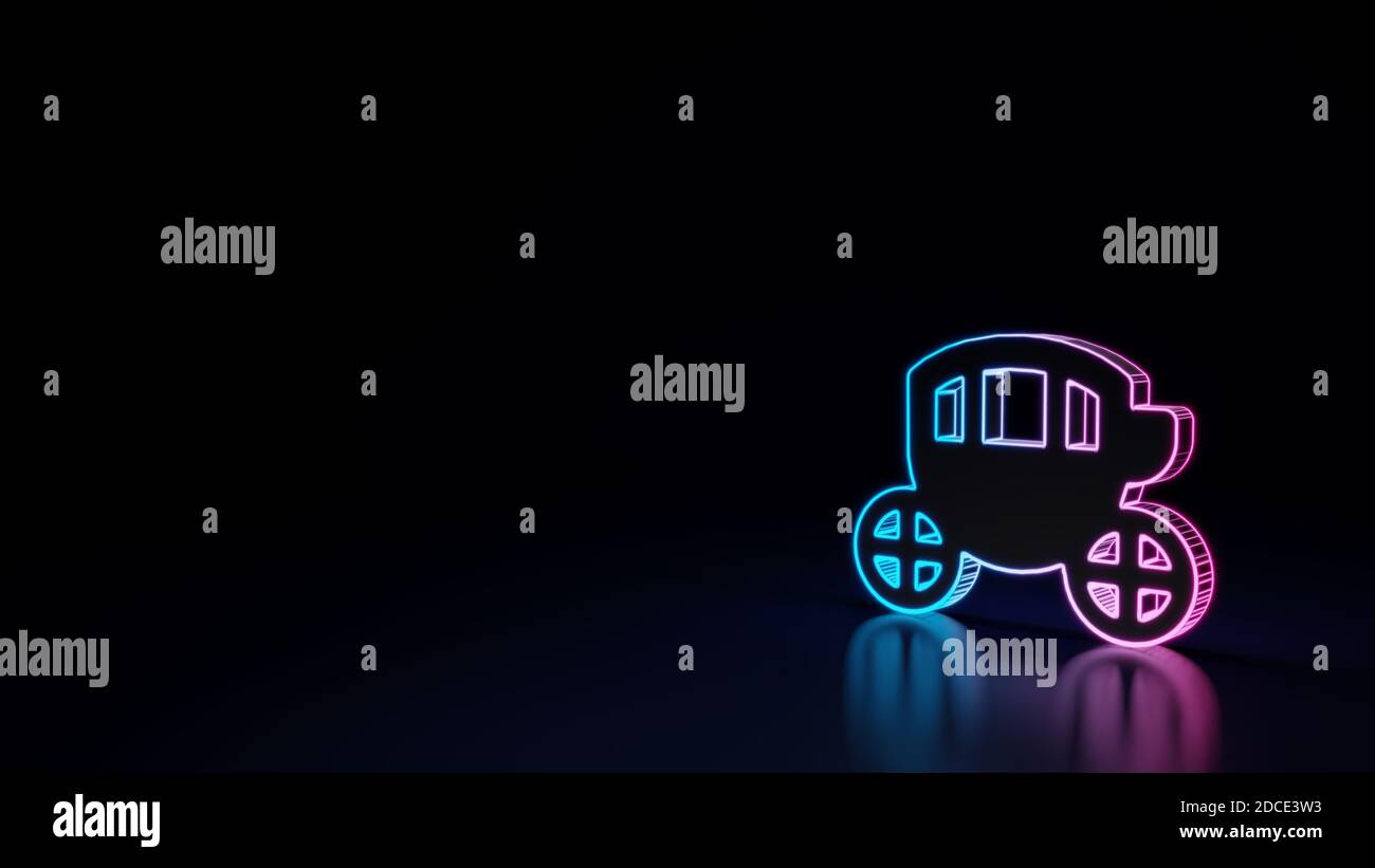 3d render techno neon purple blue glowing outline wireframe symbol of ...