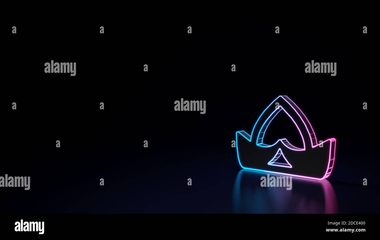 3d render techno neon purple blue glowing outline wireframe symbol of ...