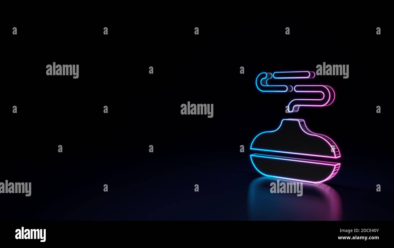 3d render techno neon purple blue glowing outline wireframe symbol of ...