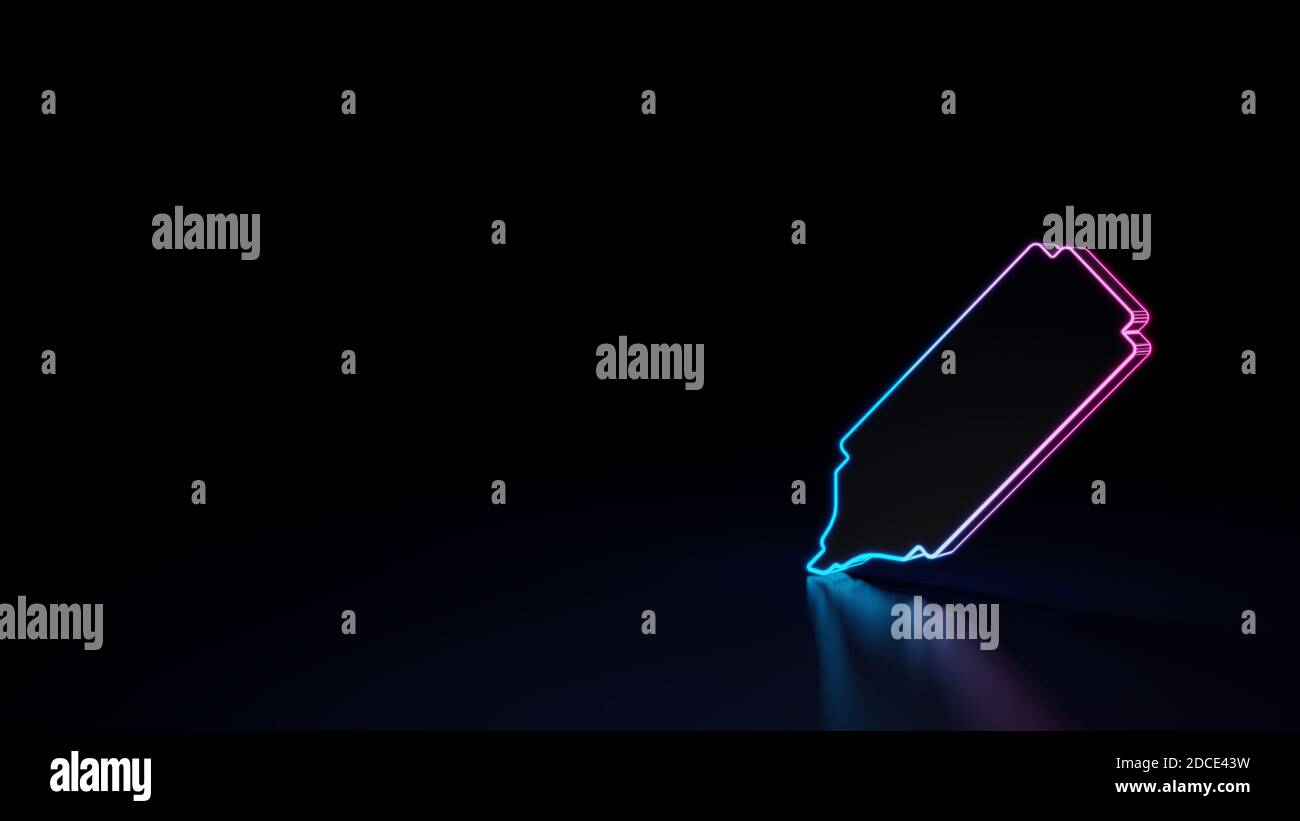 3d render techno neon purple blue glowing outline wireframe symbol of ...