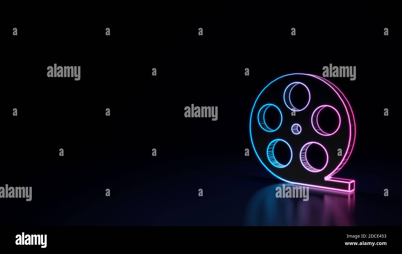 3d render techno neon purple blue glowing outline wireframe symbol of ...