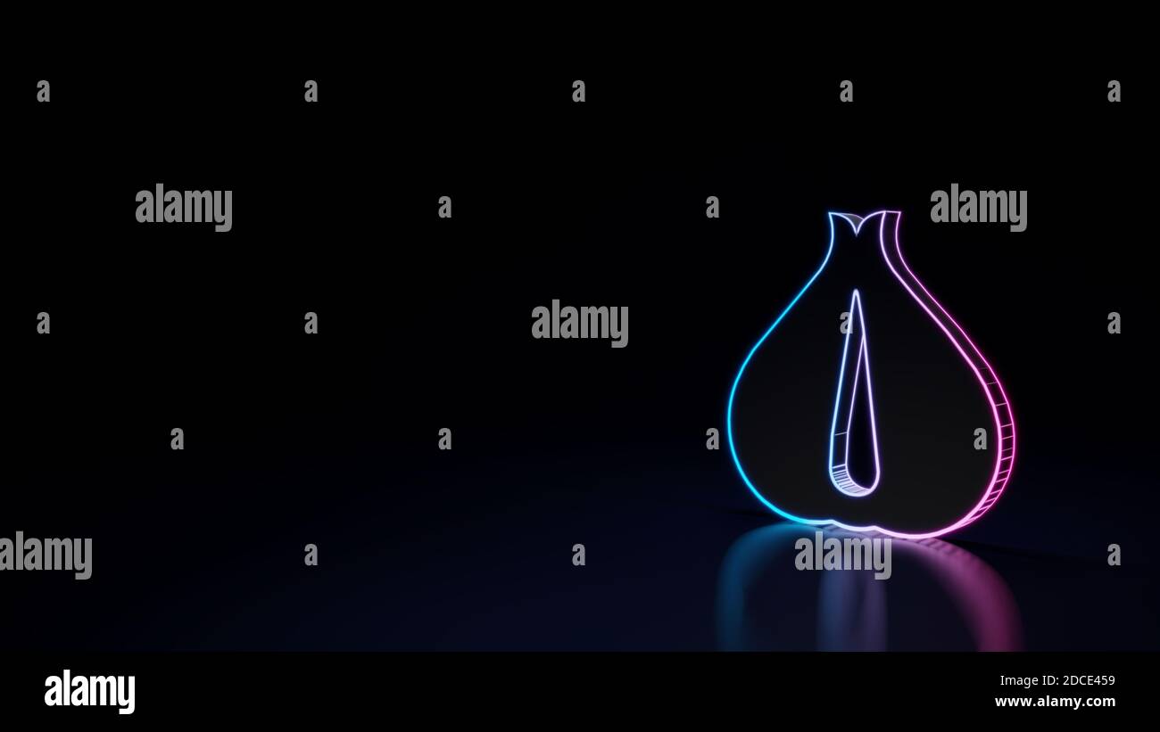 3d render techno neon purple blue glowing outline wireframe symbol of ...