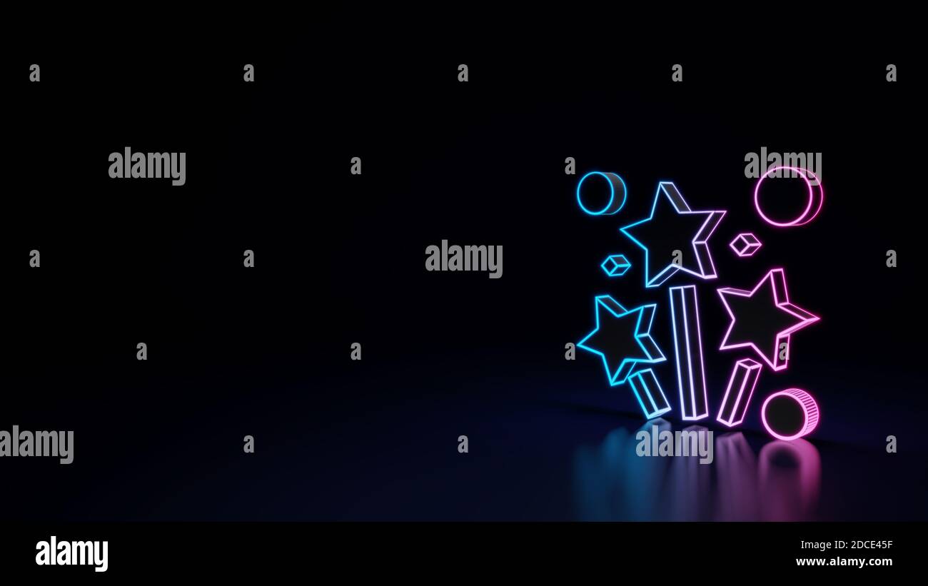 3d render techno neon purple blue glowing outline wireframe symbol of ...