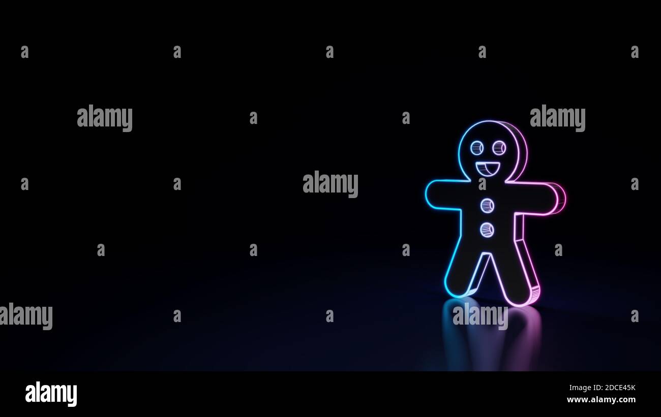 3d render techno neon purple blue glowing outline wireframe symbol of ...