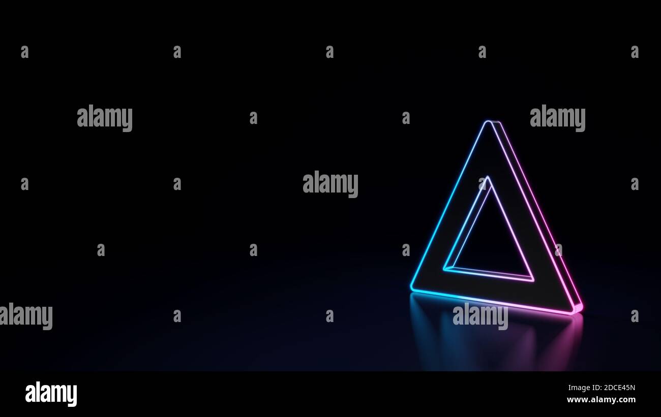 3d render techno neon purple blue glowing outline wireframe symbol of ...