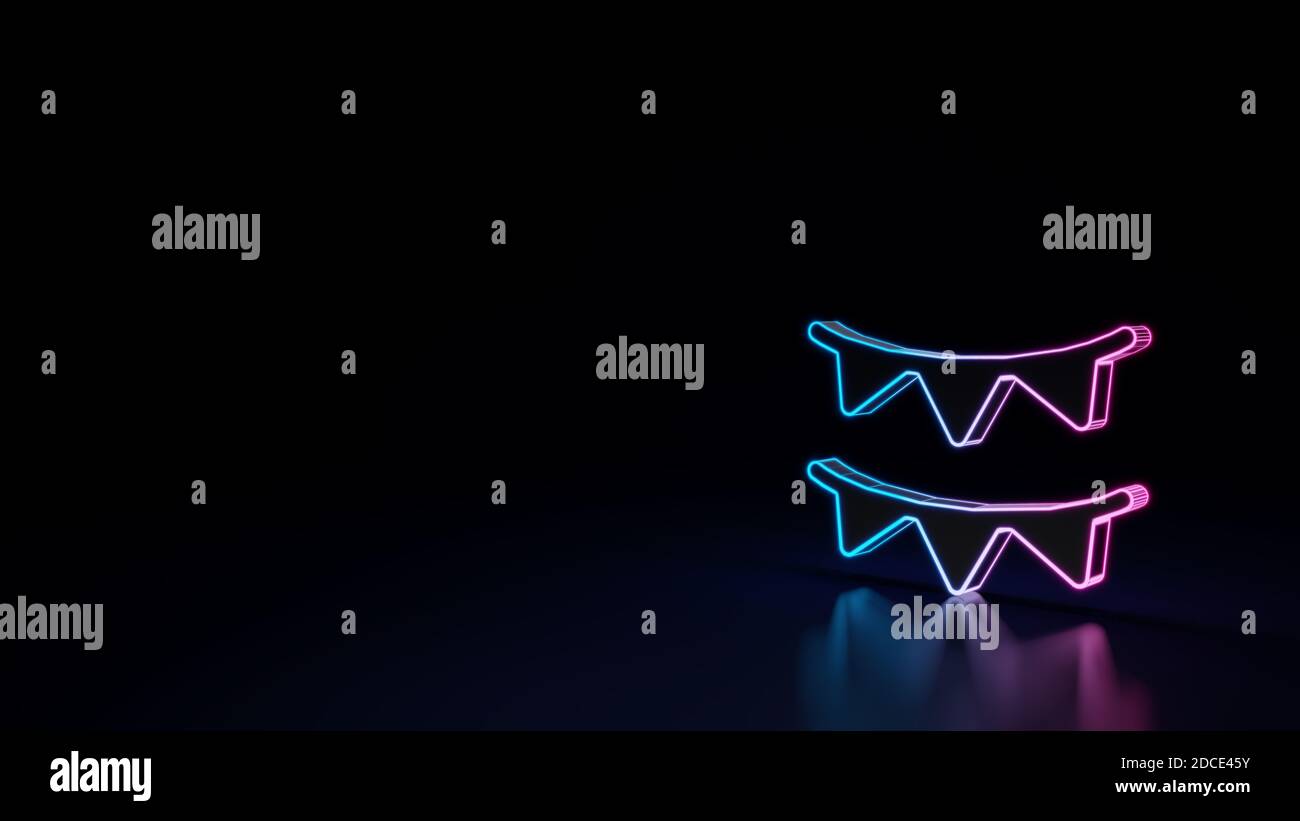 3d render techno neon purple blue glowing outline wireframe symbol of ...
