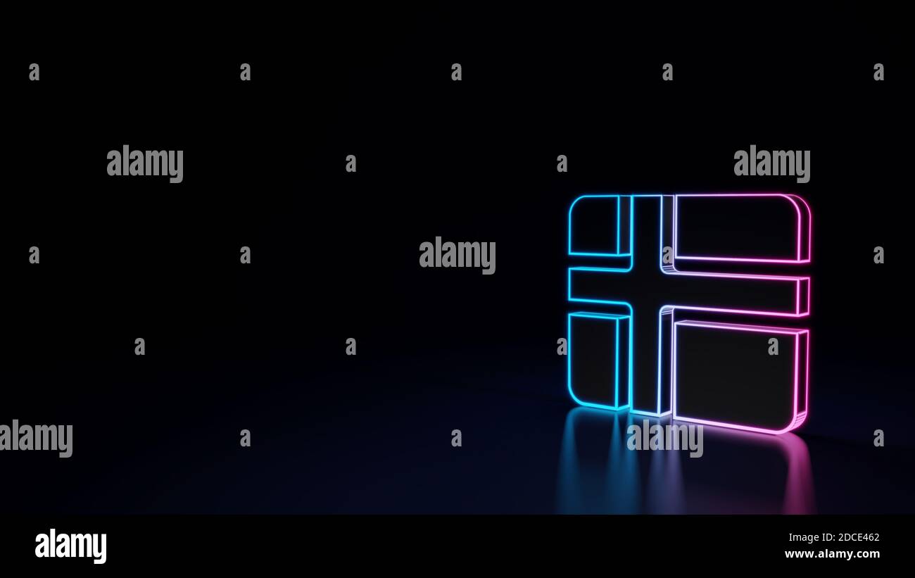 3d render techno neon purple blue glowing outline wireframe symbol of ...