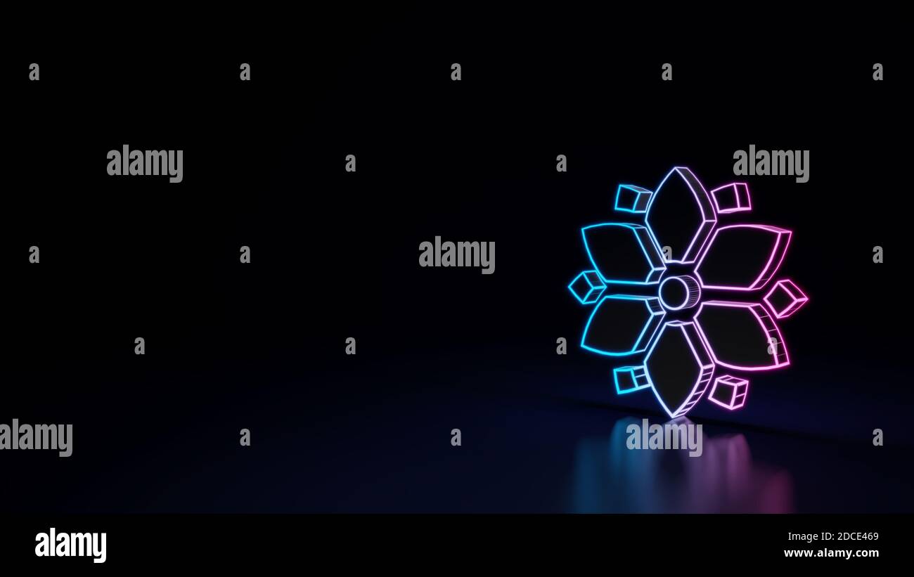 3d render techno neon purple blue glowing outline wireframe symbol of ...