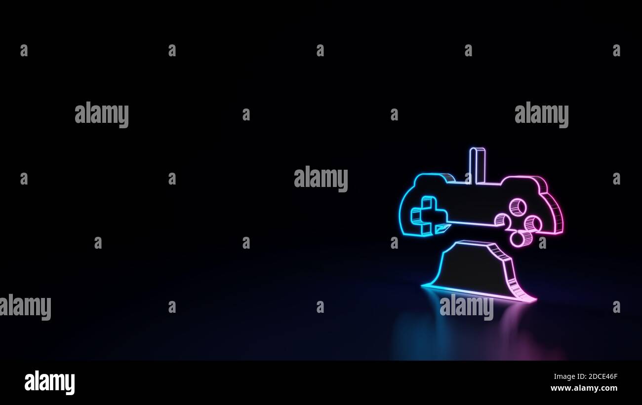 3d render techno neon purple blue glowing outline wireframe symbol of ...