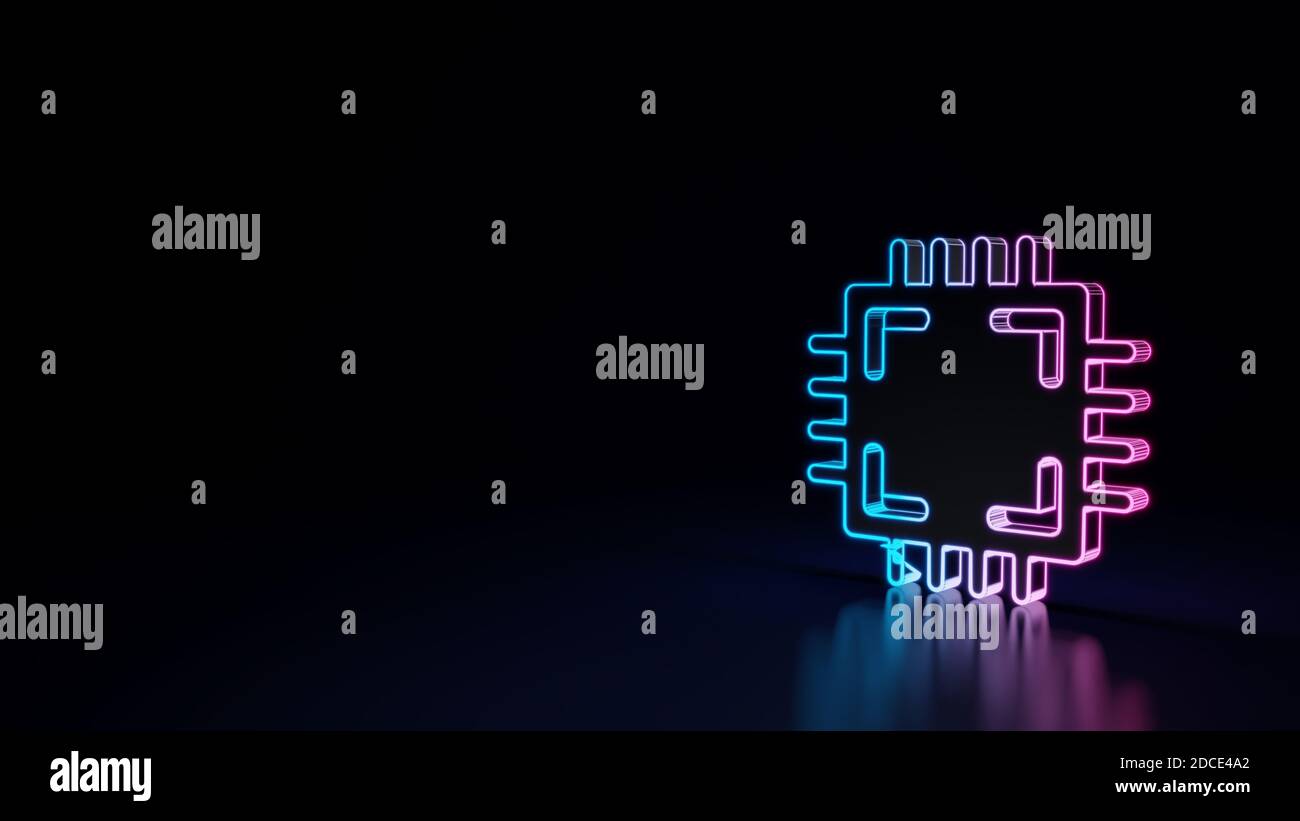 3d render techno neon purple blue glowing outline wireframe symbol of ...