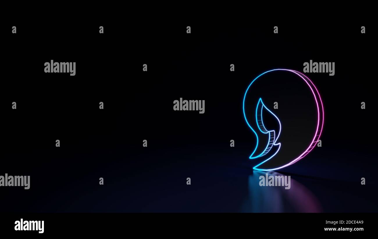 3d render techno neon purple blue glowing outline wireframe symbol of ...
