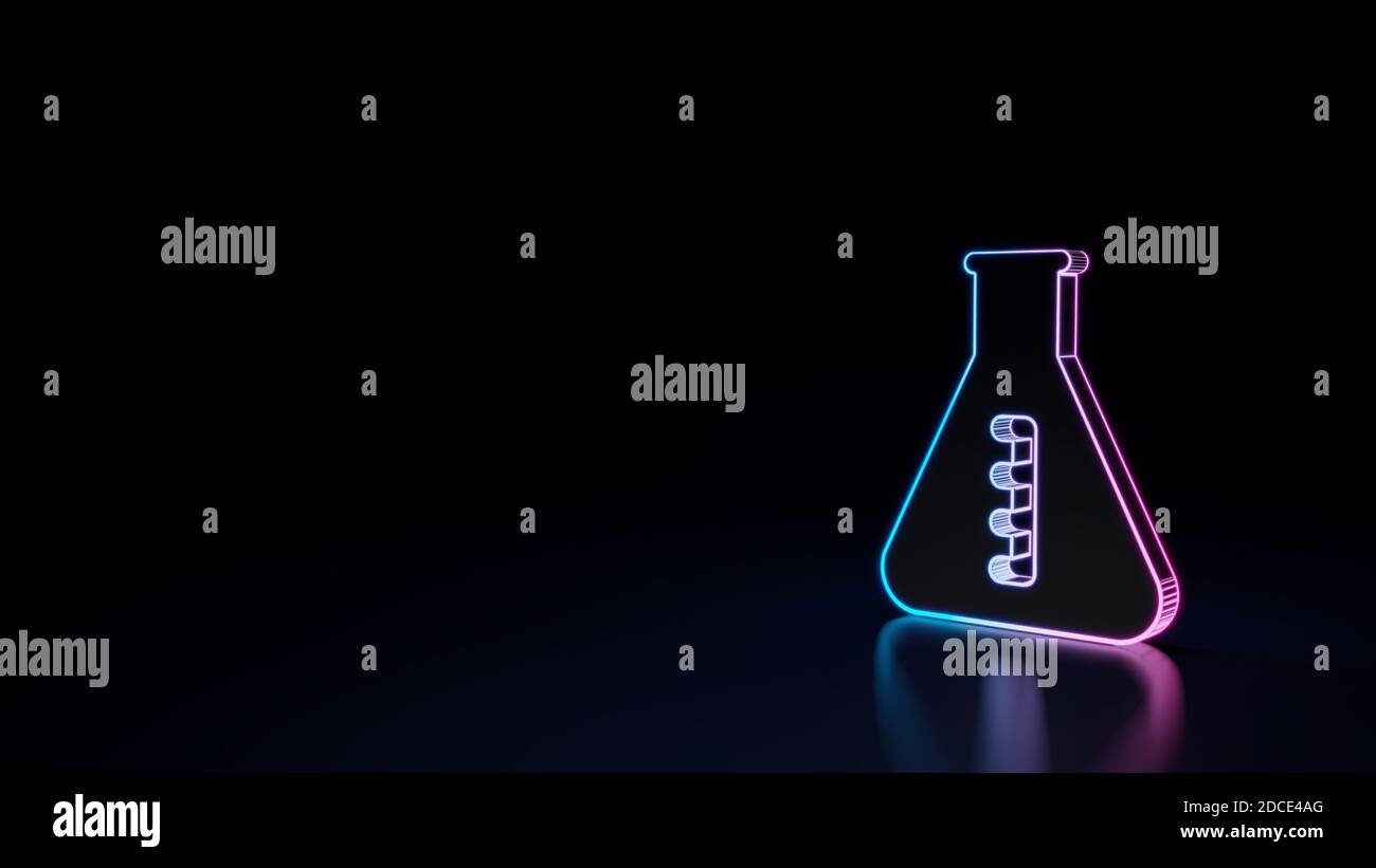 3d render techno neon purple blue glowing outline wireframe symbol of ...