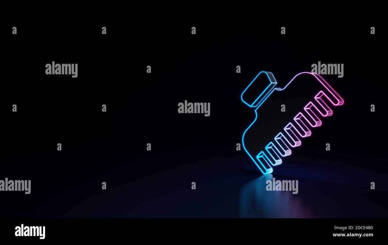 3d render techno neon purple blue glowing outline wireframe symbol of ...