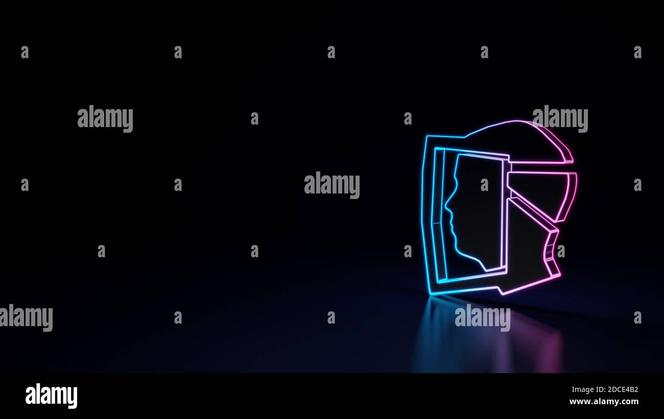 3d render techno neon purple blue glowing outline wireframe symbol of ...