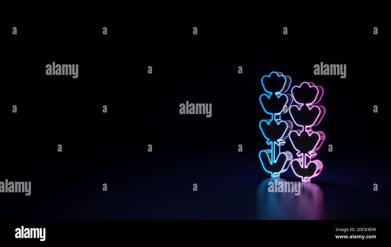3d render techno neon purple blue glowing outline wireframe symbol of ...