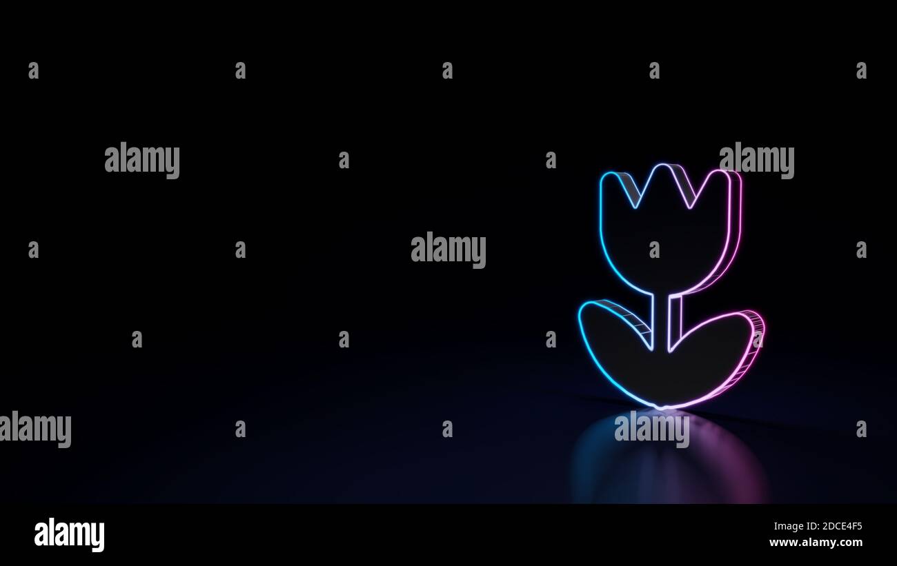 3d render techno neon purple blue glowing outline wireframe symbol of ...