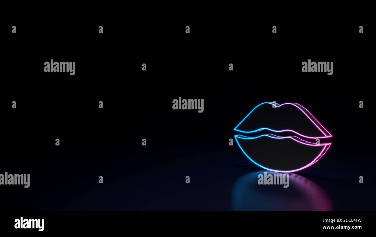 3d render techno neon purple blue glowing outline wireframe symbol of ...