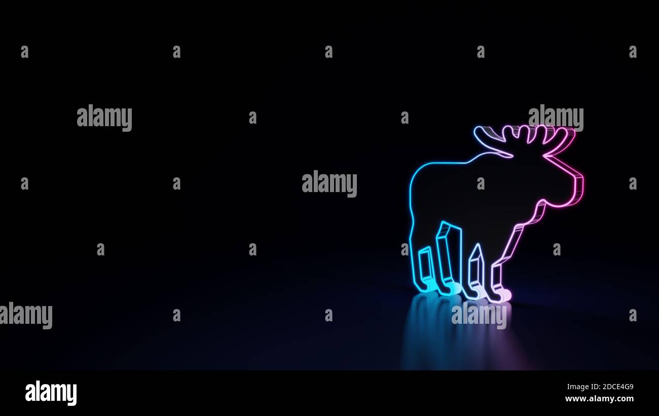 3d render techno neon purple blue glowing outline wireframe symbol of ...