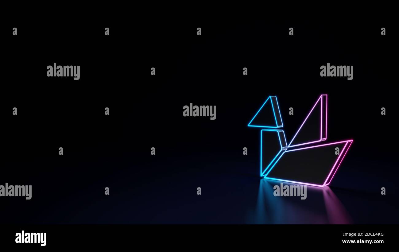 3d render techno neon purple blue glowing outline wireframe symbol of ...